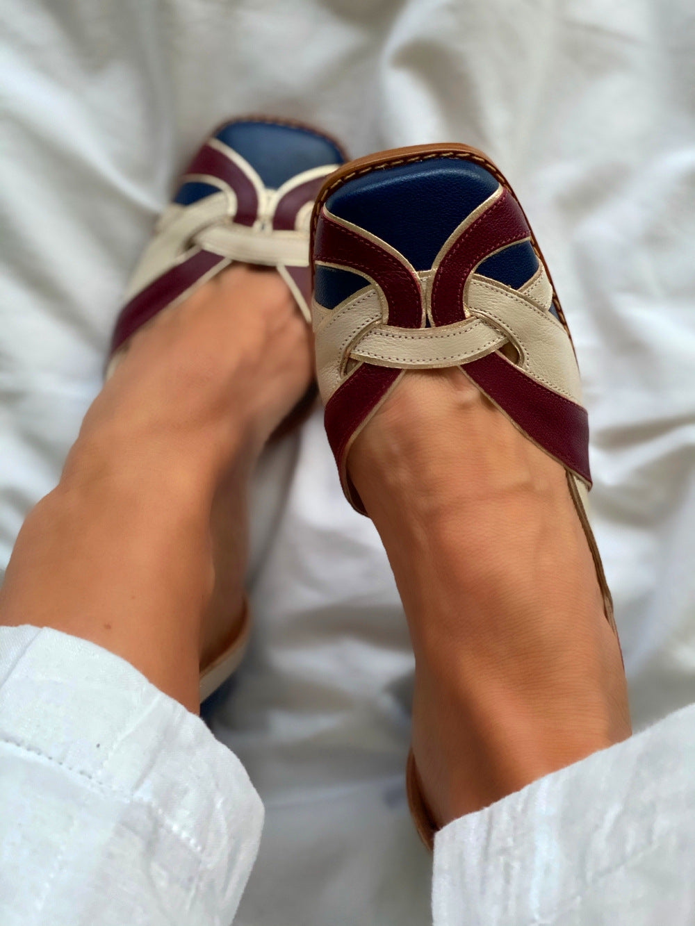 Multicolor patchwork Mid-heel Square toe side ditch Sandals– ShoptheCIC